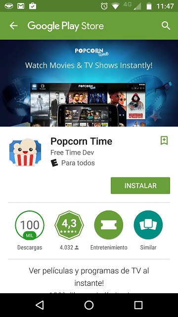 #App – Disponible de forma oficial PopCorn Time en Google Play Store