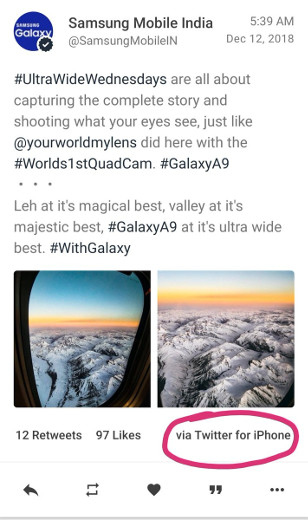 #Radiogeek – Samsung India promociona el Galaxy A9 en Twitter con un iPhone